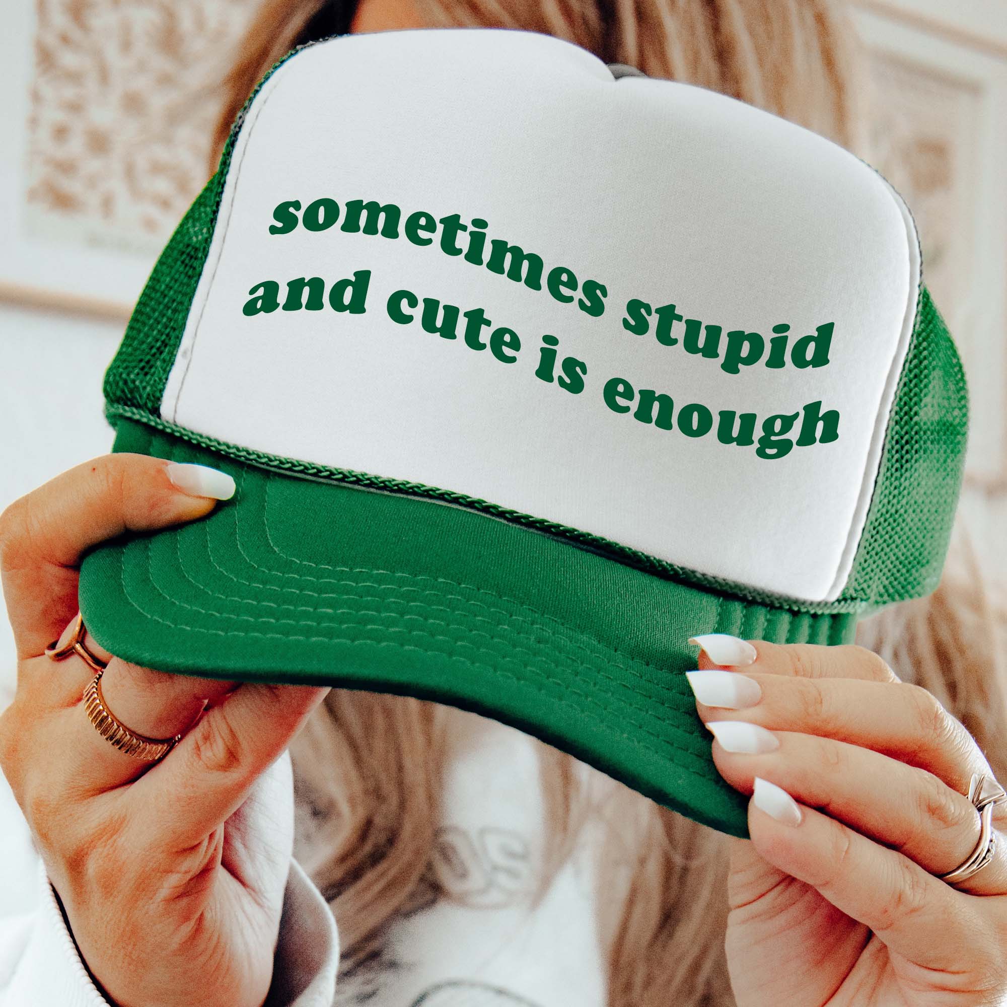 Sometimes Stupid & Cute Are Enough Trucker Hat – The Funnel Cake Tree